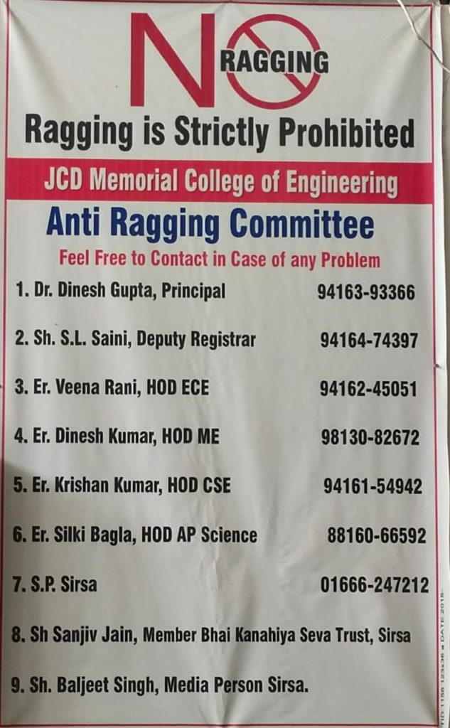 Anti-ragging committee - JCDM College of Engineering
